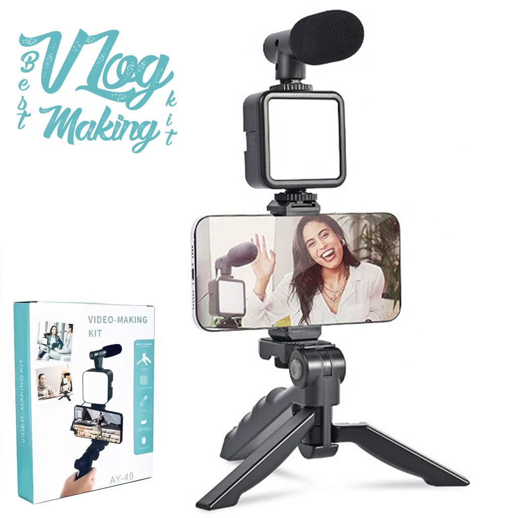 AY-49 Vlogging Kit: Portable Video-Making with Adjustable Lighting